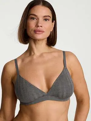 Victoria's Secret The T-shirt Cotton Shadow Stripe Unlined Triangle Bralette - Grey