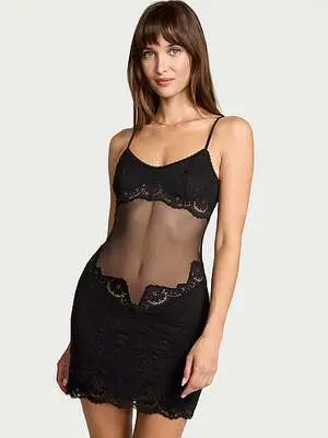 Victoria's Secret Dream Angels Sheer & Lace Slip Dress - Black