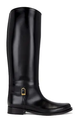 Saint Laurent Black Leather Knee-high Buckled Boots - Nero