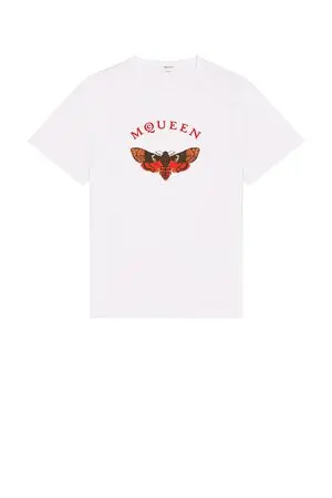 Alexander McQueen Moth Print T-shirt In White - White & Red