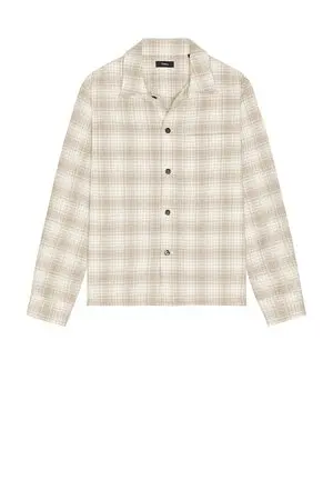 Theory Light Textured Check Shirt In Brown