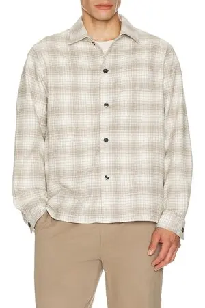 Theory Light Textured Check Shirt In Brown - Duffle Multi