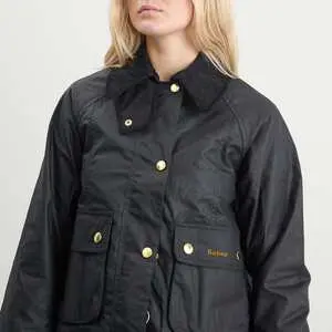 Barbour Cropped Beadnell Wax Jacket - Black/classic
