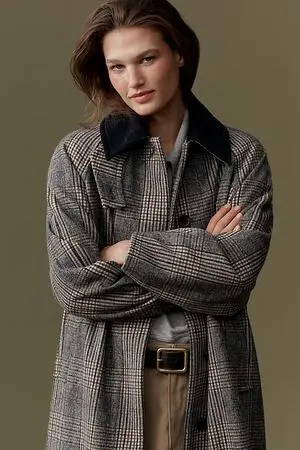 Anthropologie Checked Wool-blend Coat
