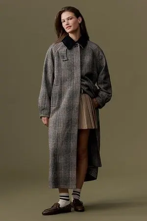 Anthropologie Checked Wool-blend Coat