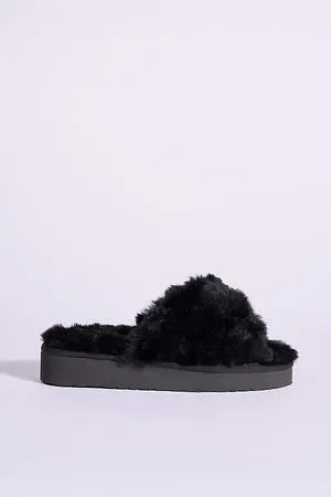 Minnetonka Teddy Crossband Slide Slippers - Black