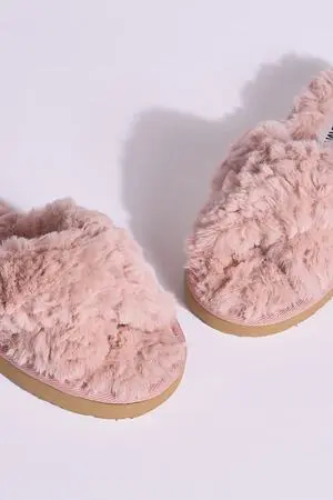 Minnetonka Teddy Crossband Slide Slippers - Blush Pink