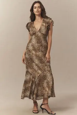 Bhldn Flutter-sleeve Plunge Maxi Dress