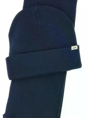 SUN 68 Micro-ribbed Beanie And Scarf Set - Blue