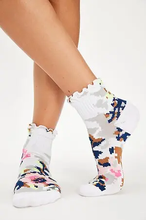 Free People Printed Ruffle Crew Socks - Floral Camo