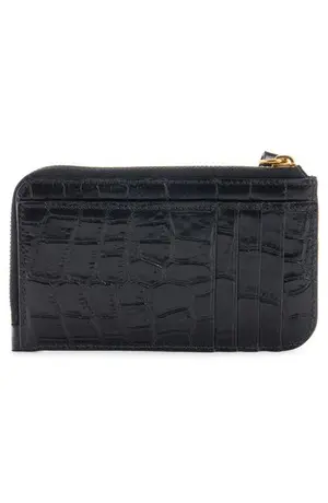 Chloé Small Alphabet Zip Croc Embossed Leather Card Holder - Black
