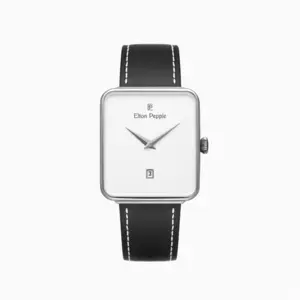 ELTON PEPPLE Watch With Calfskin Leather Strap - Eggshell White/black/silver