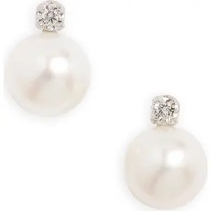 Nordstrom Diamond & Freshwater Pearl Stud Earrings - White- 14k White Gold