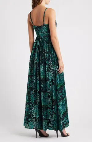 Lulus Minka Floral Velvet Burnout Gown In Emerald Multi - 61% Off |  Editorialist