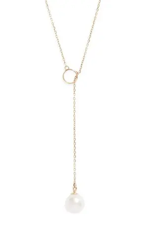 Nordstrom Freshwater Pearl Y-necklace - White- 14k Yellow Gold