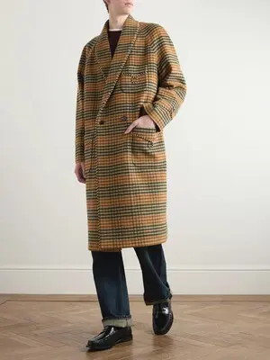 Celine Double-breasted Checked Wool Coat