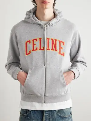 CELINE ジップアップパーカー グレー Celine Logo-AppliquéD Zip-Up Hoodie - Gray | Editorialist