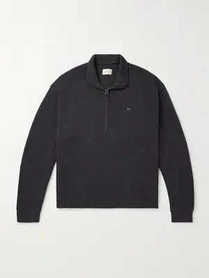 Aimé Leon Dore Embroidered Ribbed Cotton Half-zip Sweater - Gray