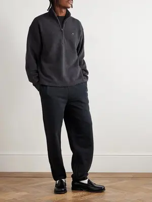 Aimé Leon Dore Embroidered Ribbed Cotton Half-zip Sweater - Gray