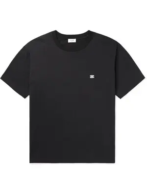 Celine Logo-embroidered Cotton-jersey T-shirt - Black