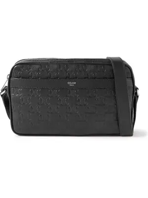 Celine Triomphe Logo-debossed Leather Messenger Bag - Black