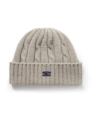 Celine Logo-Embroidered Cable-Knit Cashmere Beanie - Gray  display picture 2