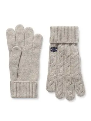Celine Logo-embroidered Cable-knit Cashmere Gloves