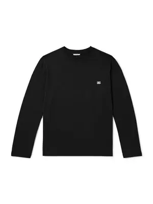 Celine Logo-embroidered Cotton-jersey T-shirt - Black