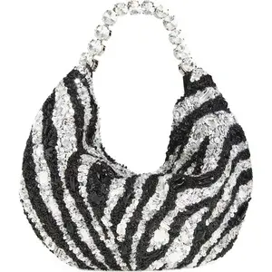 L’ALINGI Striped Hobo Bag With Crystal Handle