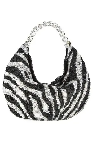 L’ALINGI Striped Hobo Bag With Crystal Handle