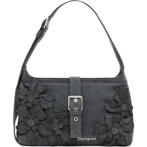 Desigual Flower Appliqué Denim Shoulder Bag