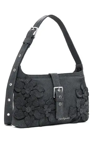 Desigual Flower Appliqué Denim Shoulder Bag