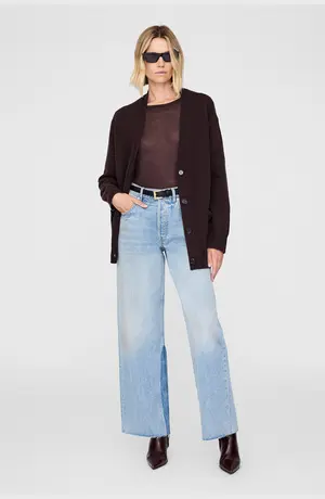 ANINE BING Jackson Cashmere Cardigan Deep Brown