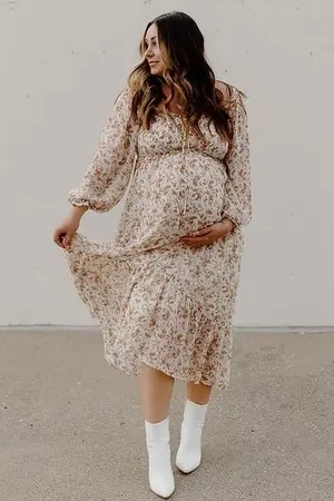PINKBLUSH Floral Chiffon Ruffle Maxi Dress