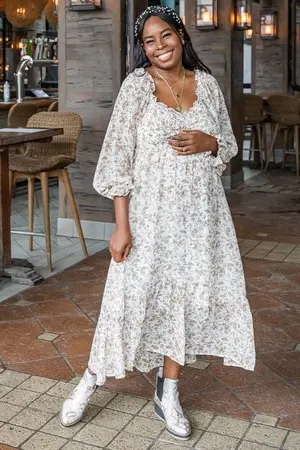PINKBLUSH Floral Chiffon Ruffle Maxi Dress