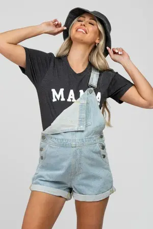 PINKBLUSH Denim Short Overalls - Light Blue