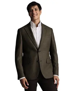 CHARLES TYRWHITT Wool Texture Slim Fit Jacket - Stone