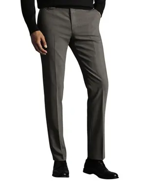 CHARLES TYRWHITT Slim Fit Wool Stretch Pants - Grey