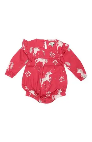 LILLY + SID Organic Cotton Unicorn Print Romper - Red