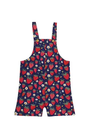 LILLY + SID Organic Cotton Strawberry Print Dungarees Jumpsuit - Red