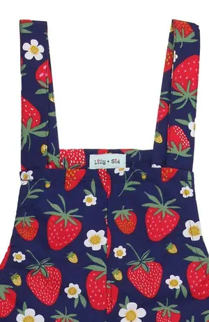 LILLY + SID Organic Cotton Strawberry Print Dungarees Jumpsuit