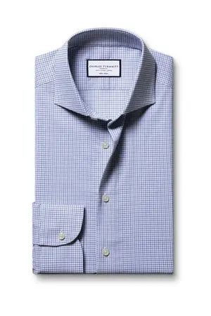 CHARLES TYRWHITT Non-iron Performance Check Slim Fit Shirt - Mid Blue
