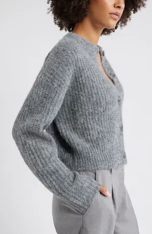 OPEN EDIT Fuzzy Crewneck Cardigan - Grey Medium Heather