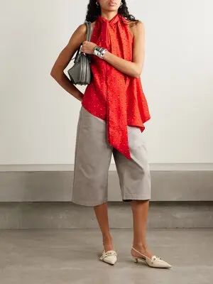 Acne Studios Scarf-detailed Printed Silk-jacquard Top - Red