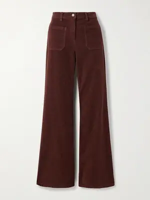 NILI LOTAN Florence Cotton-twill Flared Pants - Brown