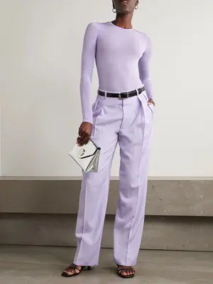 Wardrobe.NYC Pleated Grain De Poudre Wool Pants - Purple