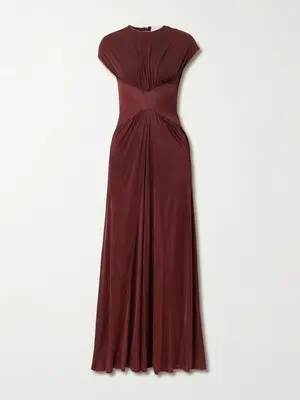 Galvan Gathered Satin-jersey Gown