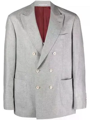 Brunello Cucinelli Double Breasted Wool Blazer - Grey