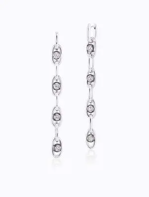 BRIONY RAYMOND Shadow Link Diamond Drop Earrings - 18 Karat White Gold