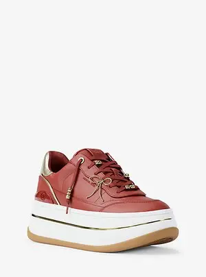 Michael Kors Hayes Embellished Leather Platform Sneakers - Red